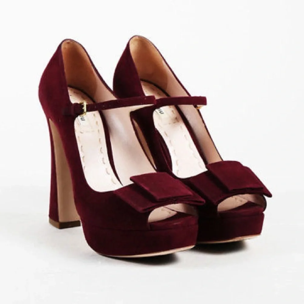 Miu Miu | Shoes | Miu Miu Mary Jane Pumps Platform Bow Suede Ankle ...